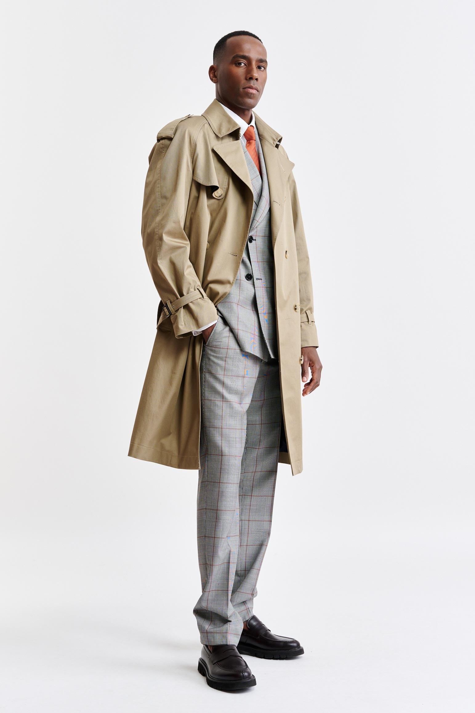 Medium Brown Cotton Marlow Trench Coat Cashmere Cotton – Scabal