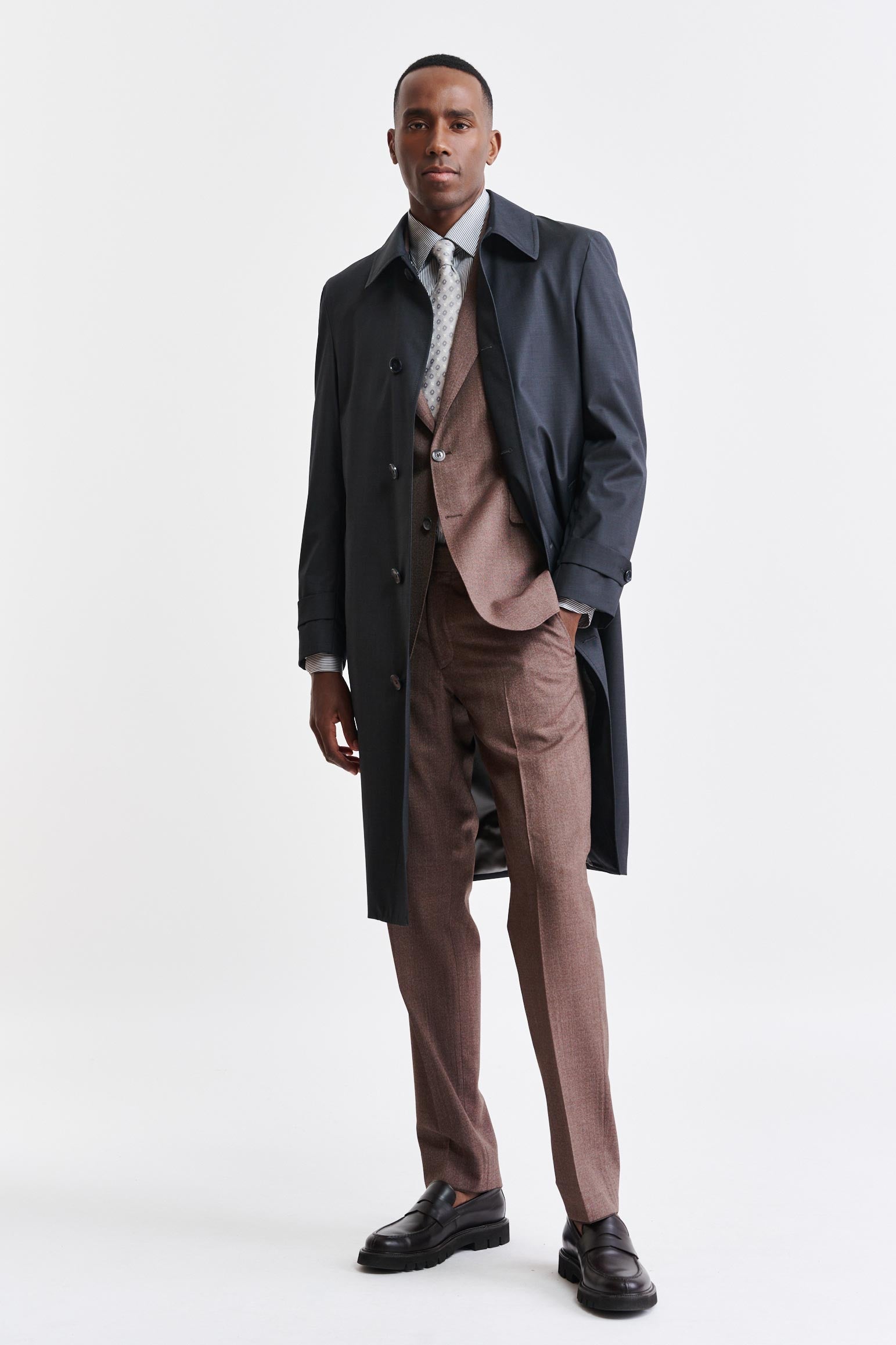 Taupe Sheffield Overcoat Tech Will – Scabal